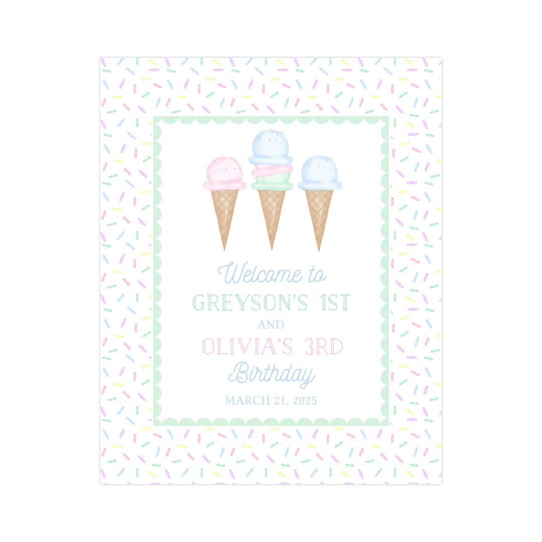 16x20 Ice Cream Birthday Printable Sign, Ice Cream Welcome Sign ...