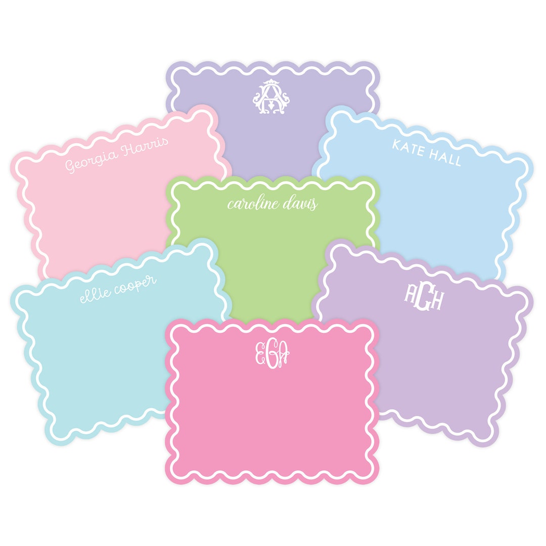 Scalloped Edge Stationery, Personalized Scallop Border Note Card ...