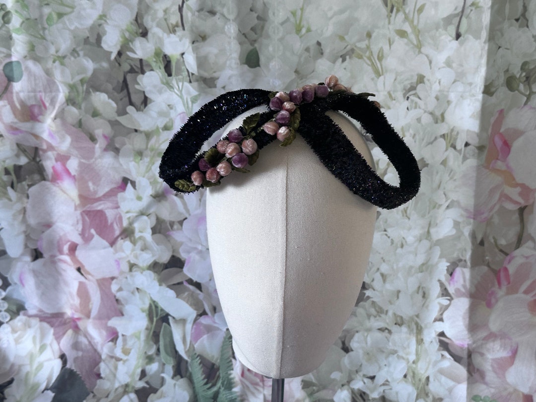 Sparkly Wartime Infinity Hat in Purple Lurex With Berries, Fruit Hat ...