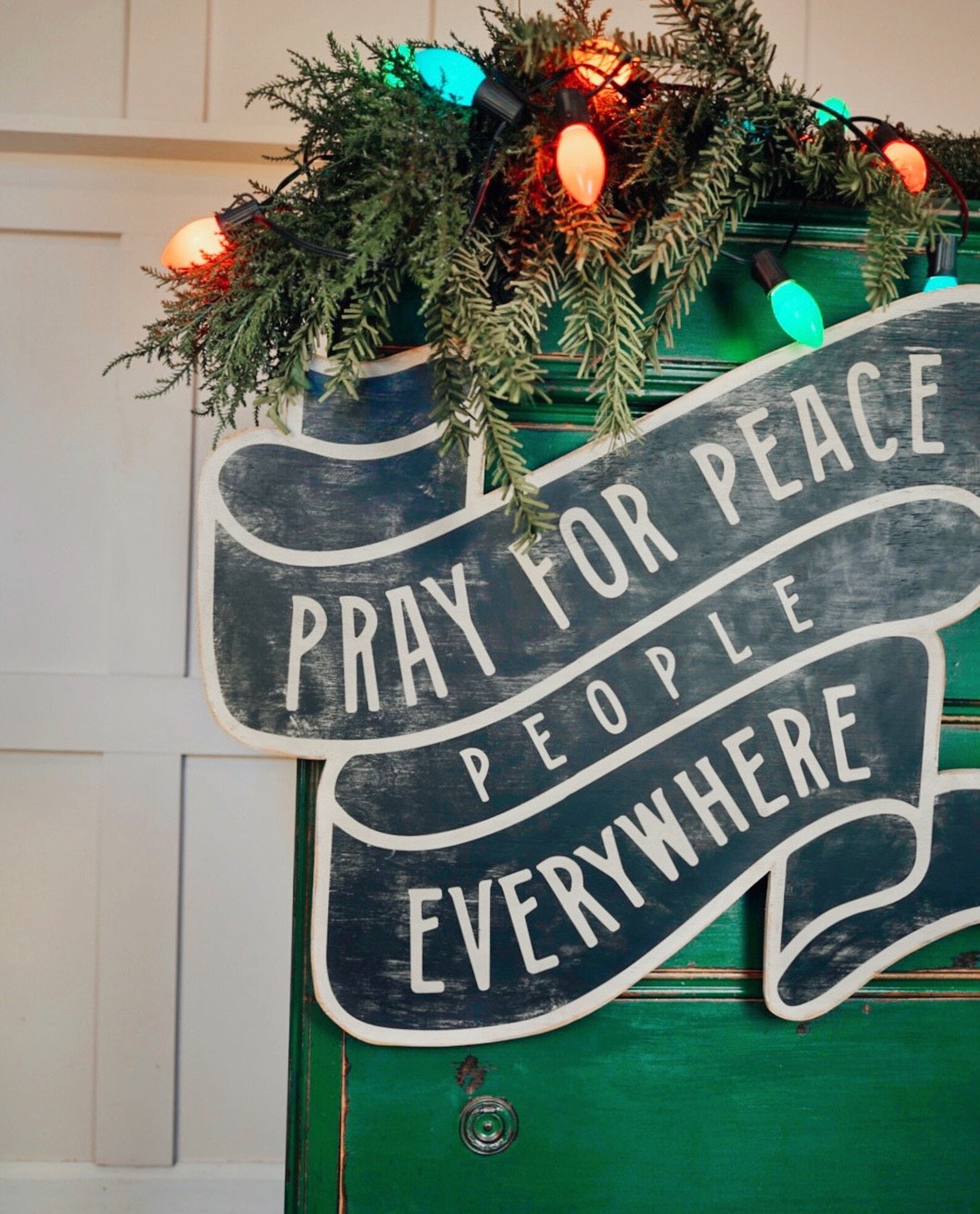 Hand-painted Pray for Peace Sign: Vintage-style Christmas Decor - Etsy