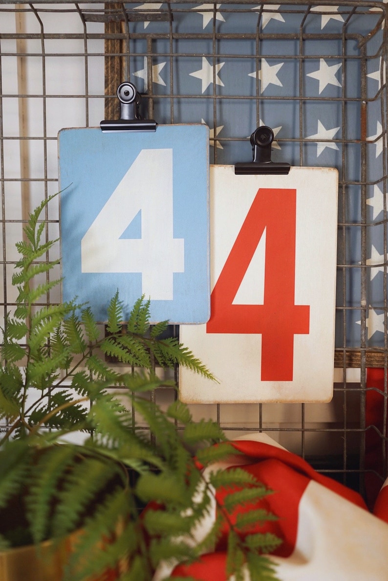 Hand-painted Number 4 Sign: Vintage Patriotic Decor - Etsy