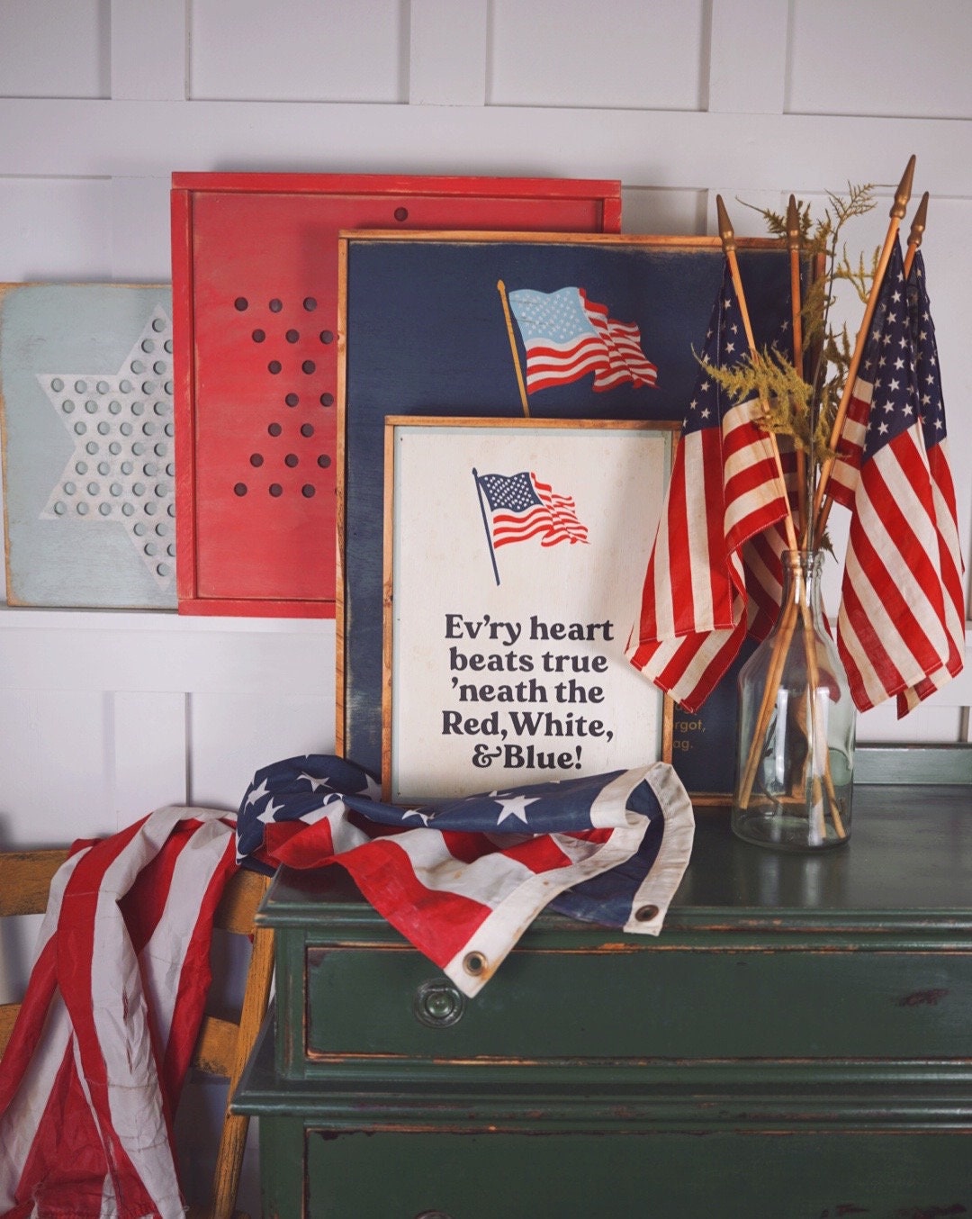 Hand-painted American Flag Sign: Vintage Patriotic Decor - Etsy