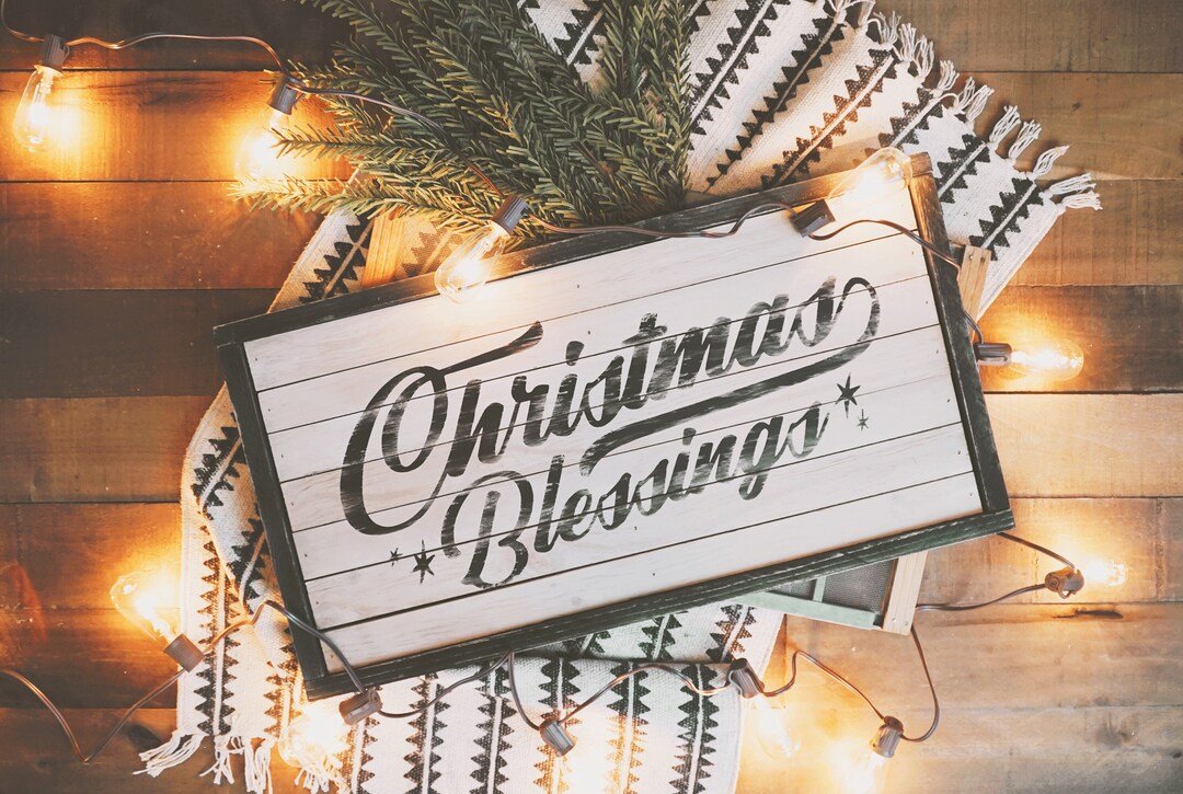 Hand-painted Christmas Blessings Sign: Rustic Farmhouse Decor - Etsy