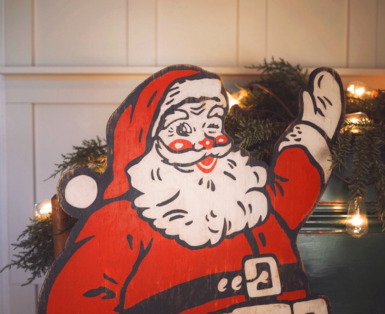 Hand-painted Retro Santa Cut Out: Mid-century Christmas Decor (35x22 ...