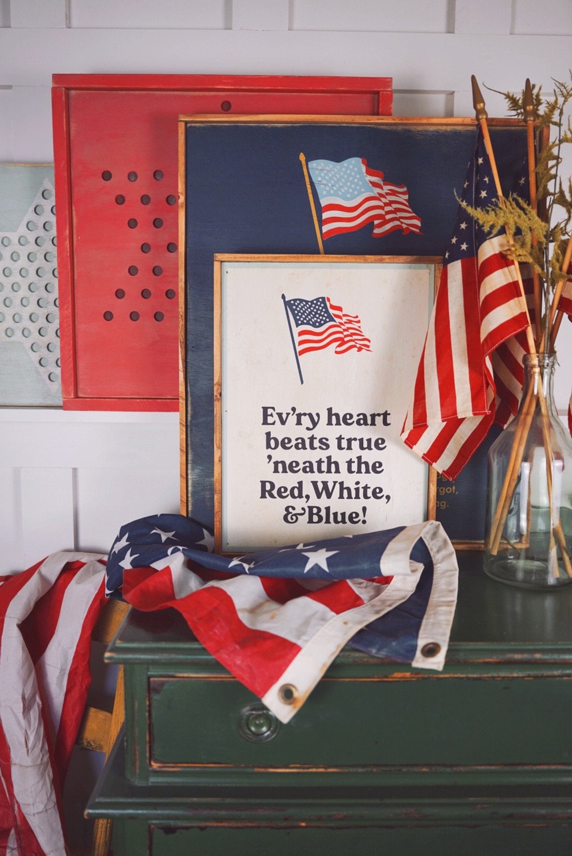 Hand-painted American Flag Sign: Vintage Patriotic Decor - Etsy