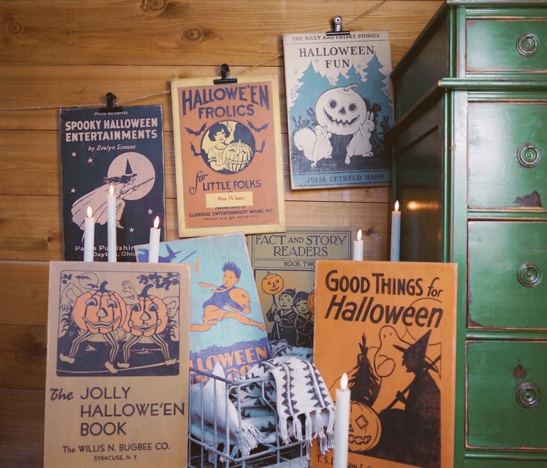 Vintage Halloween Book Covers Rustic Home Decor Rustic Halloween