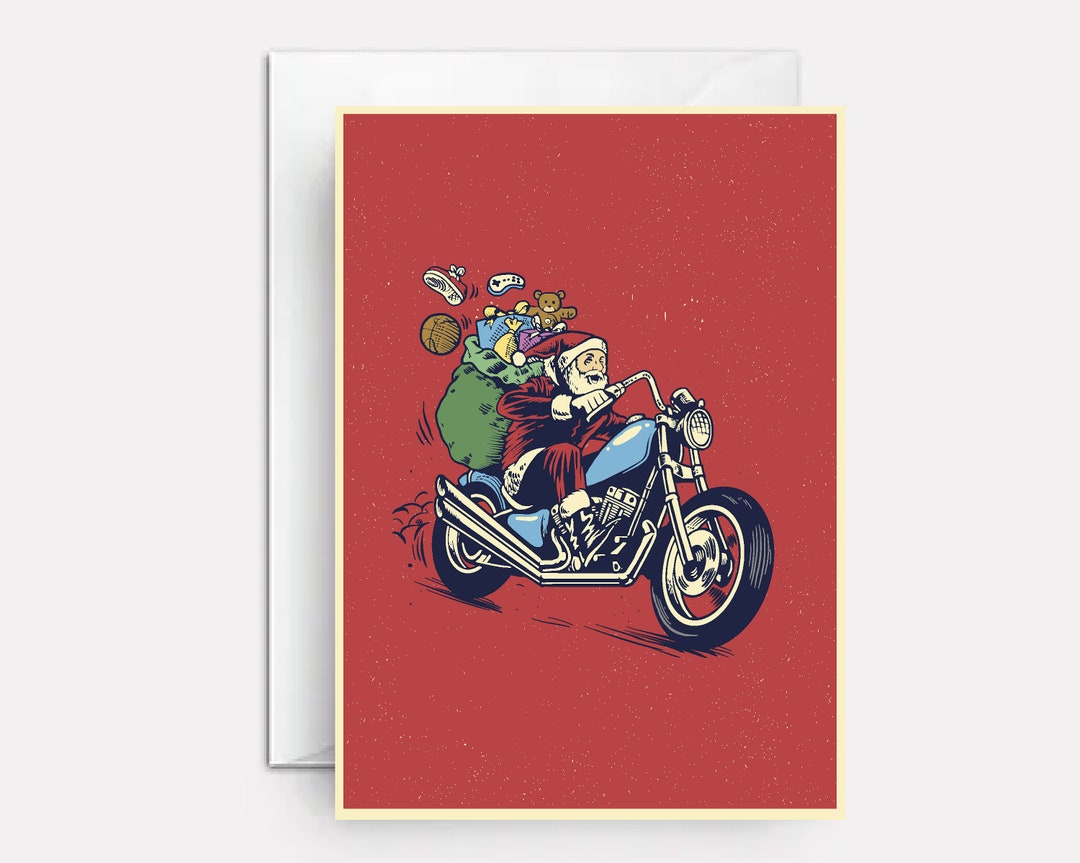 Merry Bike-mas Card: Santa on Motorcycle Christmas Card - Etsy