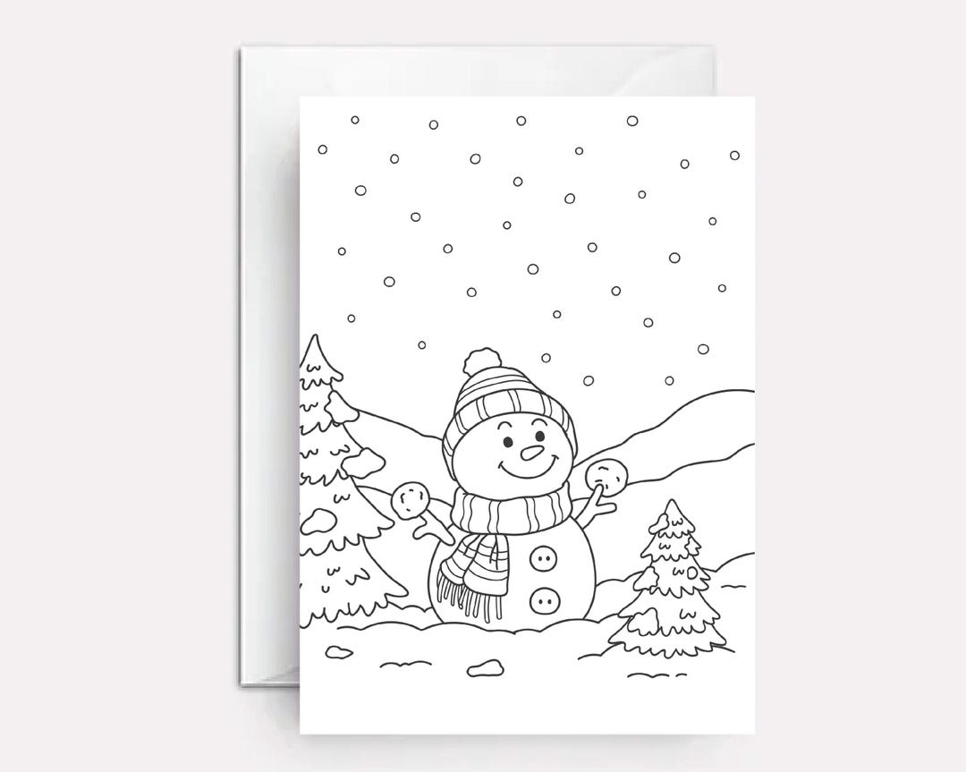 Christmas Coloring Card for Kids: Snowman Design (5x7 With Envelope) - Etsy
