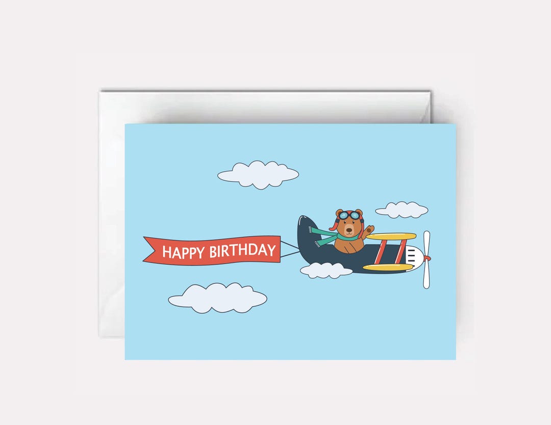 Airplane Birthday Card - Pilot Bear, Kids 3rd Birthday - Etsy
