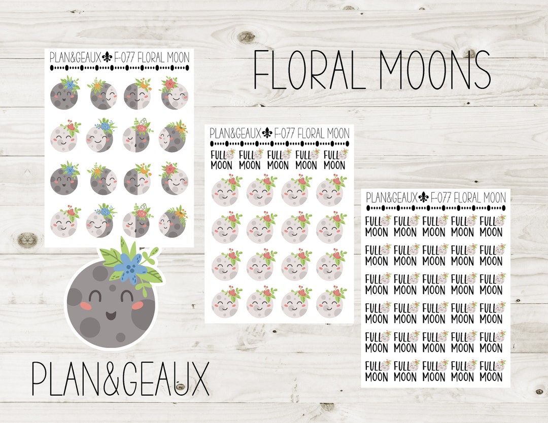 Floral Moon Phases, Moon Phase Stickers, Phases of Moon Stickers ...