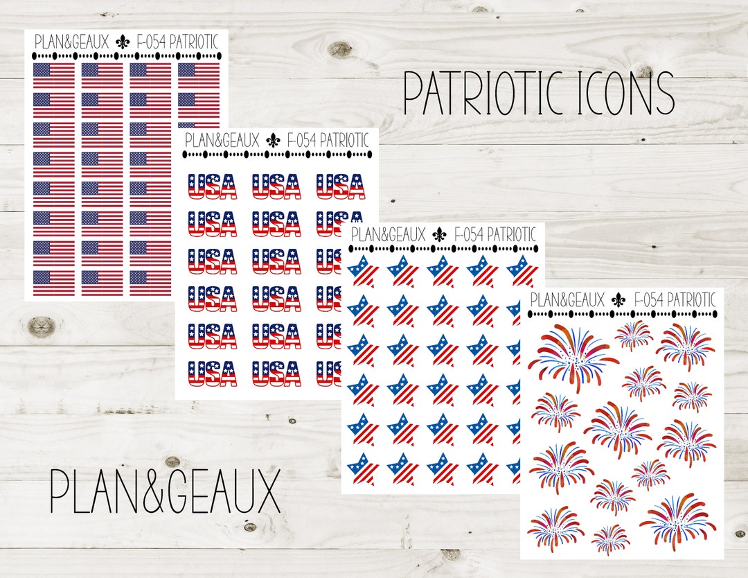 Patriotic Icons Planner Stickers, Red White Blue, USA Stickers, US Flag ...