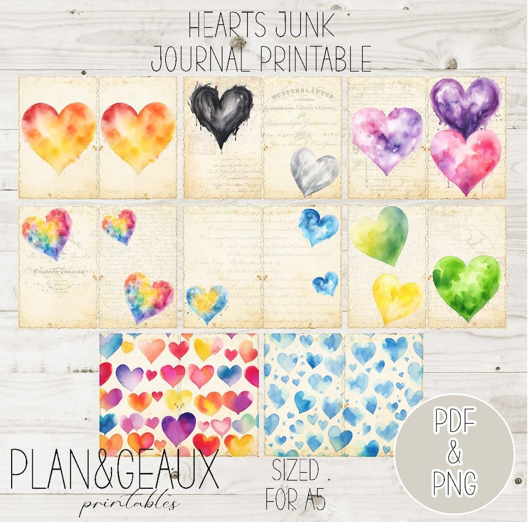 PRINTABLE JUNK JOURNAL Pages, Hearts Junk Journal Pages, Hearts ...