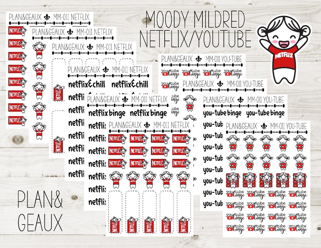 Moody Mildred Netflix Planner Stickers, You Tube Binge Sticker, Bullet ...
