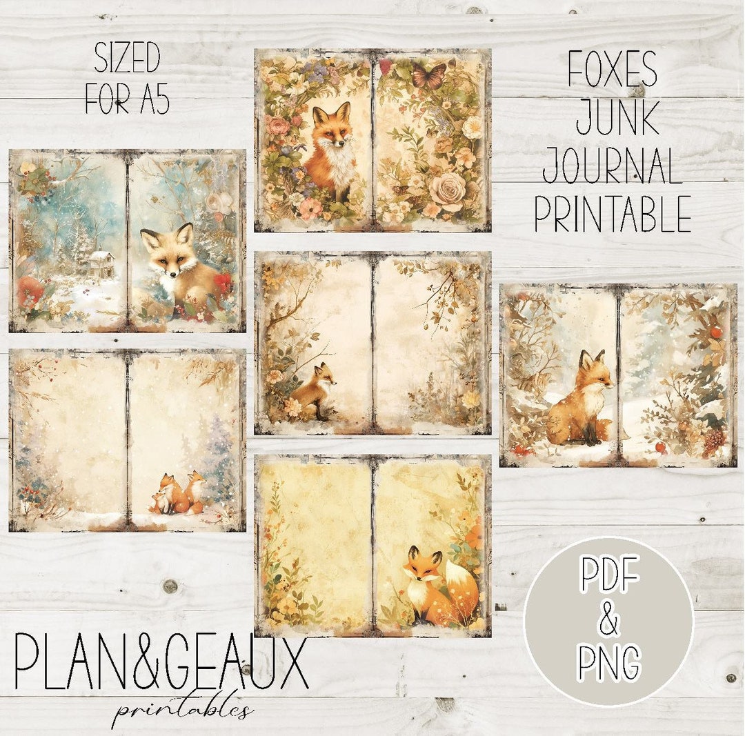 PRINTABLE JUNK JOURNAL Pages, Foxes Journal Pages, Autumn Fox Printable ...