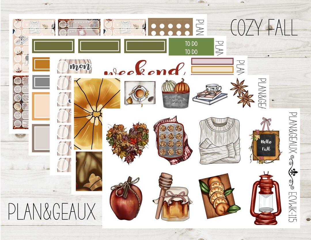 Cozy Fall Weekly Planner Kit, Fall Leaves Weekly Planner Stickers ...