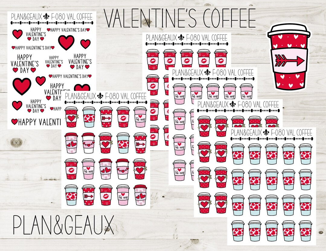 Valentine's Day Coffee Planner Sticker, Coffee Stickers, Valentines ...