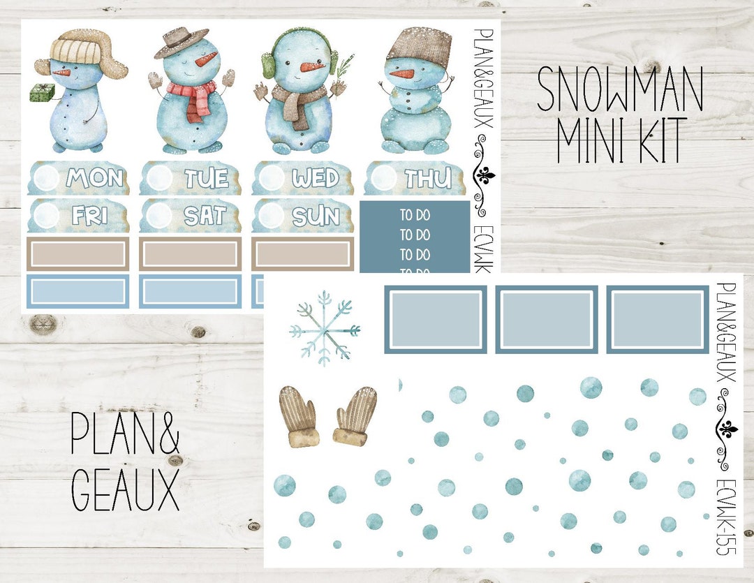 Snowman MINI Weekly Kit Planner Stickers, Snowman Winter Snow Planner ...