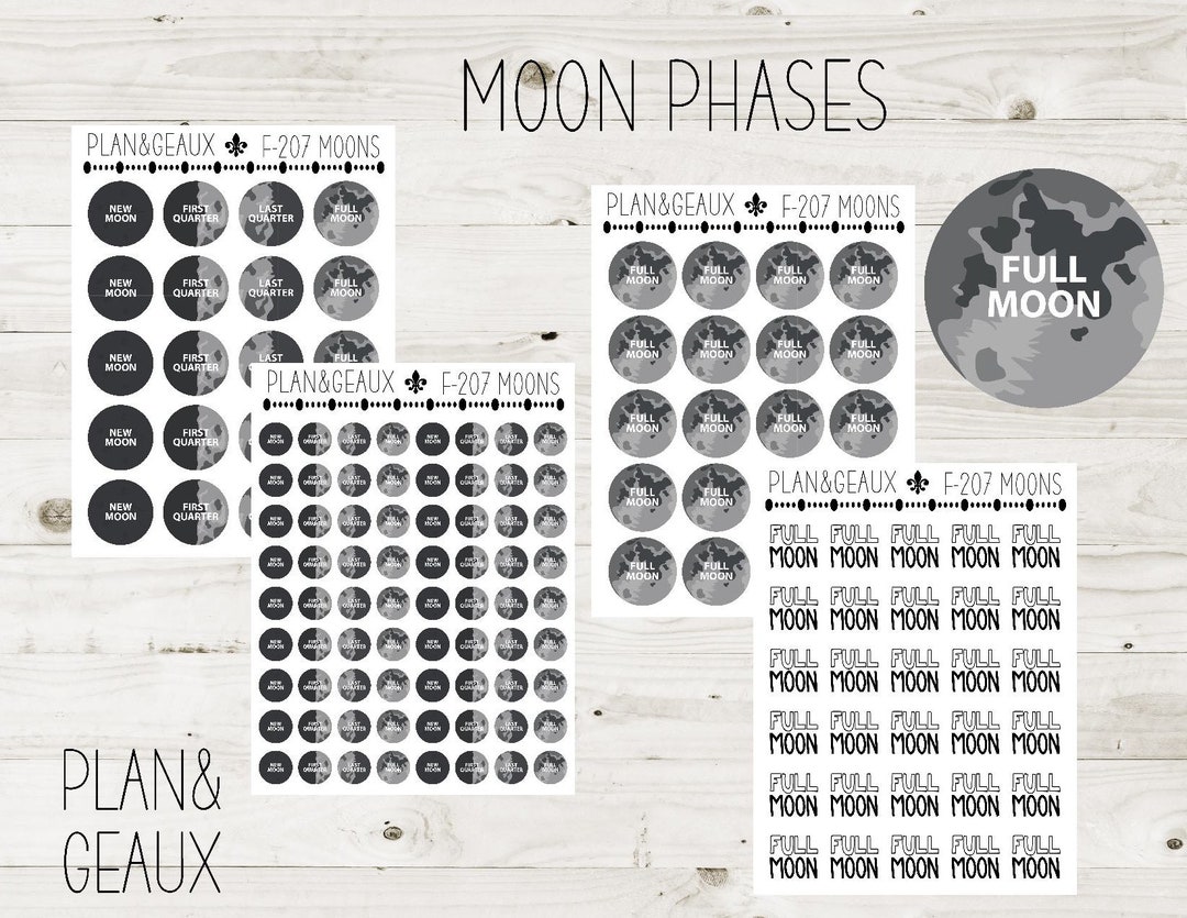 Moon Phases Planner Stickers, Moon Phase Planner Stickers, MINI Sheets ...