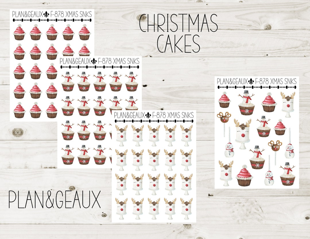 Christmas Cakes Stickers, Christmas Stickers, Baking Stickers, Holiday ...