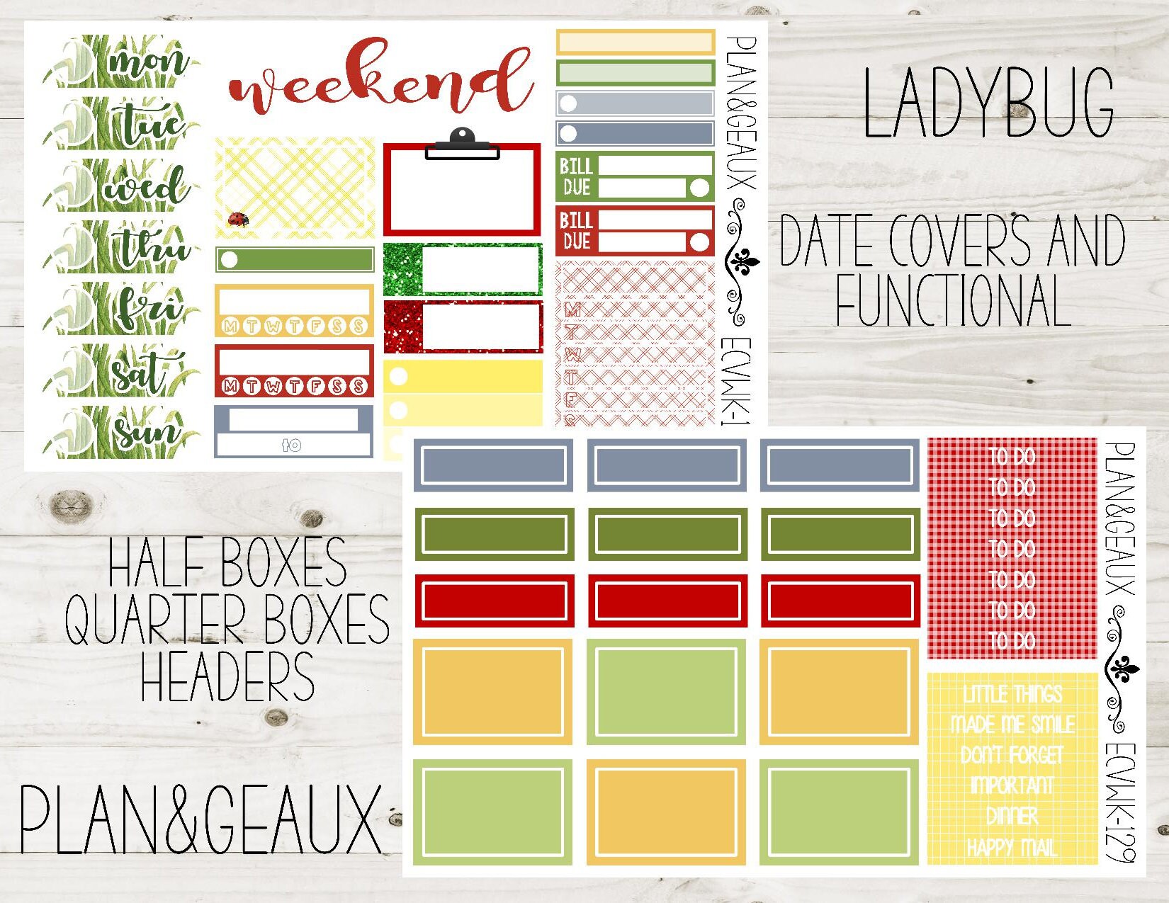 Ladybug Weekly Planner Kit, Ladybug Weekly Planner Stickers, Ladybugs ...