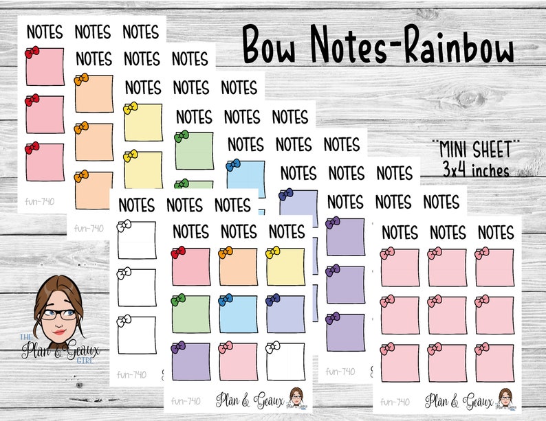 Bow Notes Planner Stickers Rainbow Bow Notes Stickers - Etsy