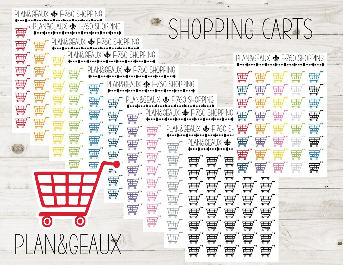 Shopping Cart Planner Stickers, Rainbow Shopping Stickers, Cart ...