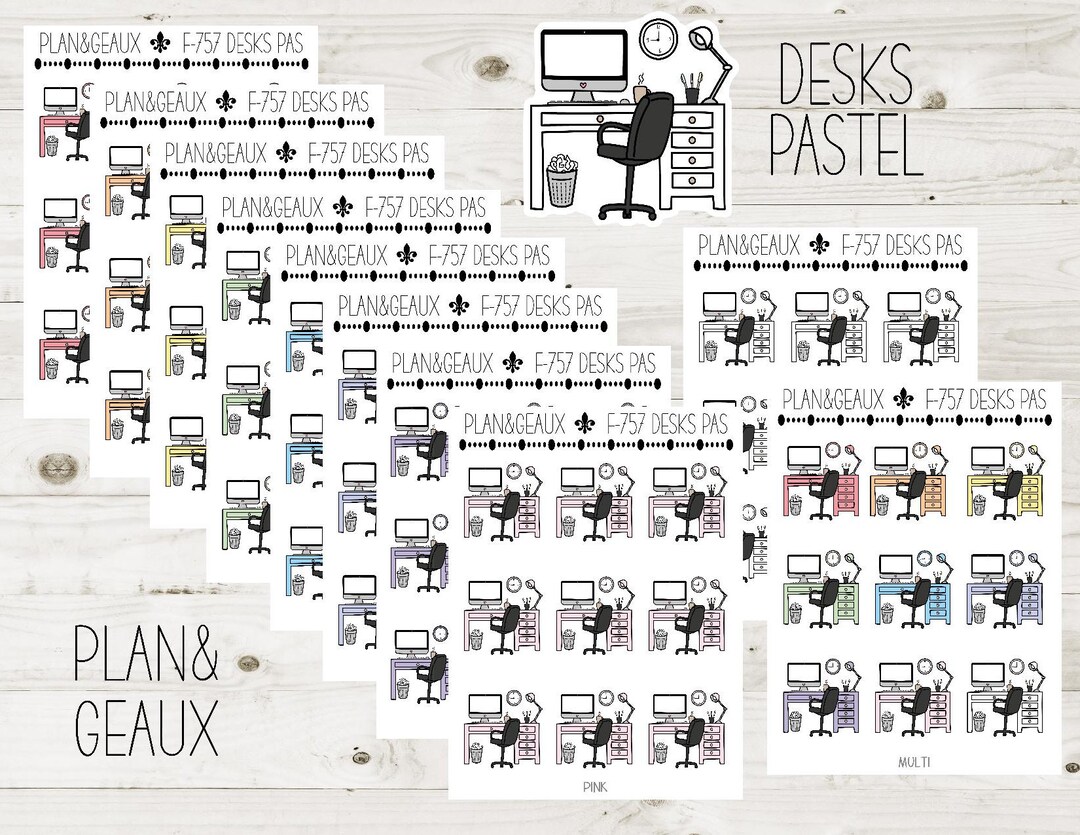 Desks Planner Stickers, Pastel Desks Stickers, Desk Stickers, Pastel ...