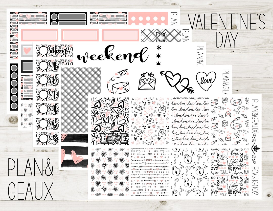 Valentine's Day Weekly Planner Kit, Hearts Weekly Planner Stickers ...