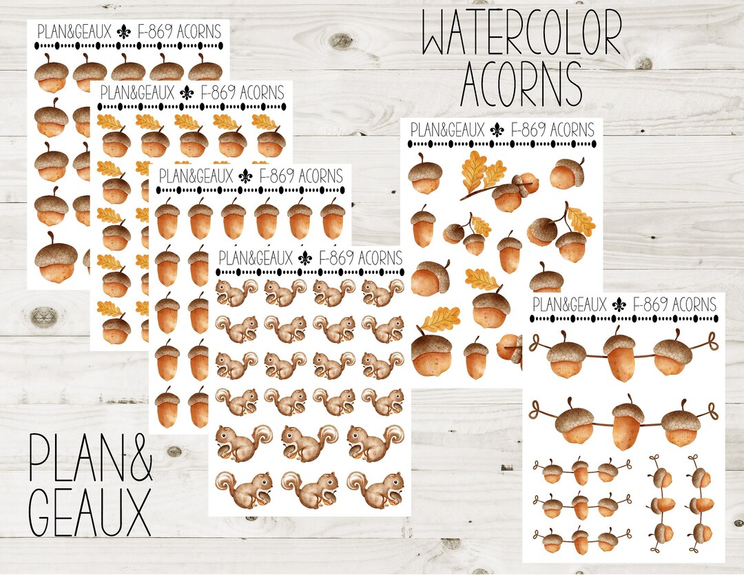 Watercolor Acorns Planner Sticker, Fall Stickers, Acorn Planner ...