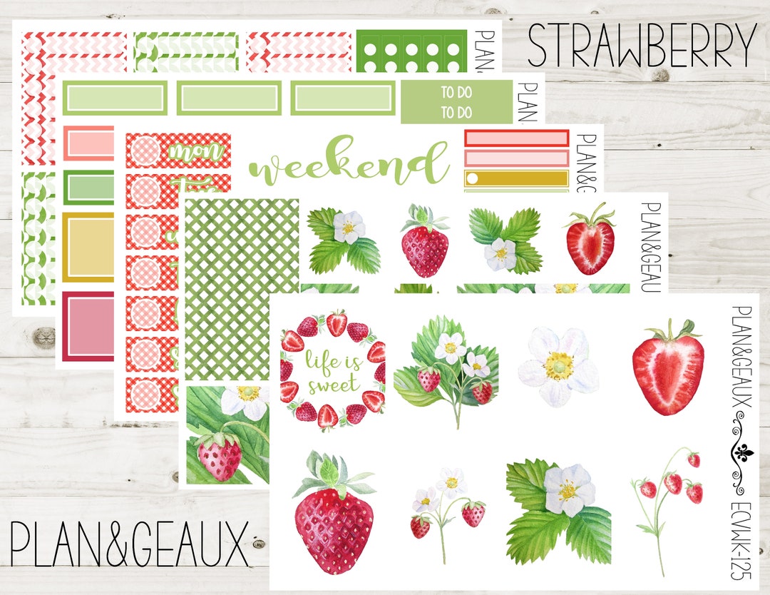 Strawberry Weekly Planner Kit, Strawberry Weekly Planner Stickers ...