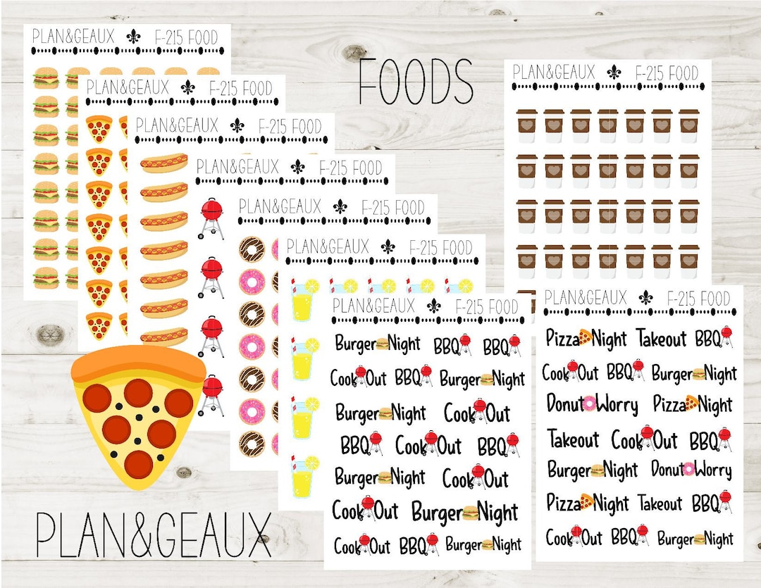 Fast Food Planner Stickers, Pizza, Burgers, Donuts Planner Stickers ...