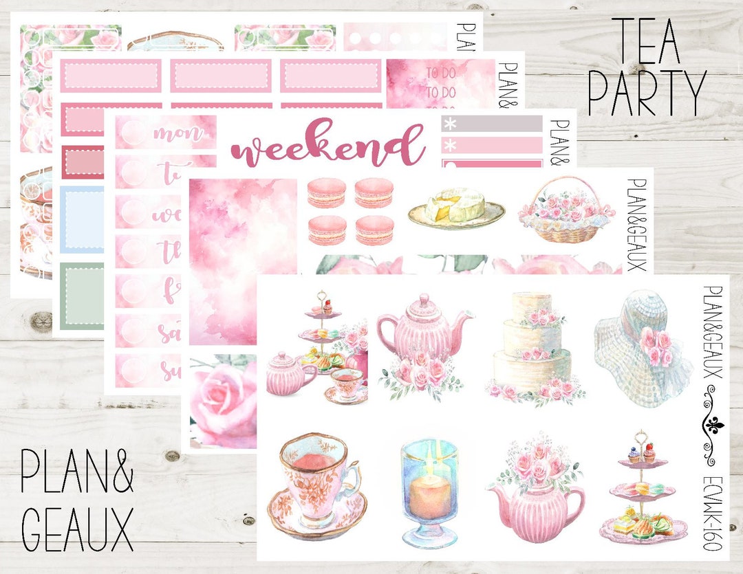 Tea Party Weekly Kit Planner Stickers, Tea Stickers, Weekly Planner ...