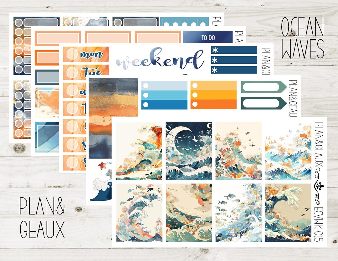 Ocean Waves Weekly Kit Planner Stickers, Ocean Weekly Stickers, Week ...