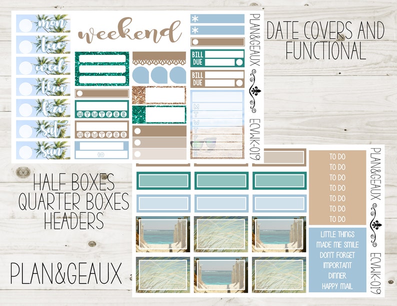 Beach Weekly Kit Planner Stickers Sand and Surf Weekly - Etsy
