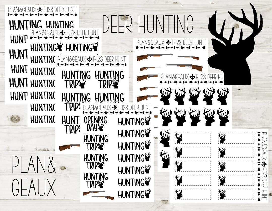 Deer Hunting Planner Stickers, Deer Quarter Square Stickers, Hunting ...