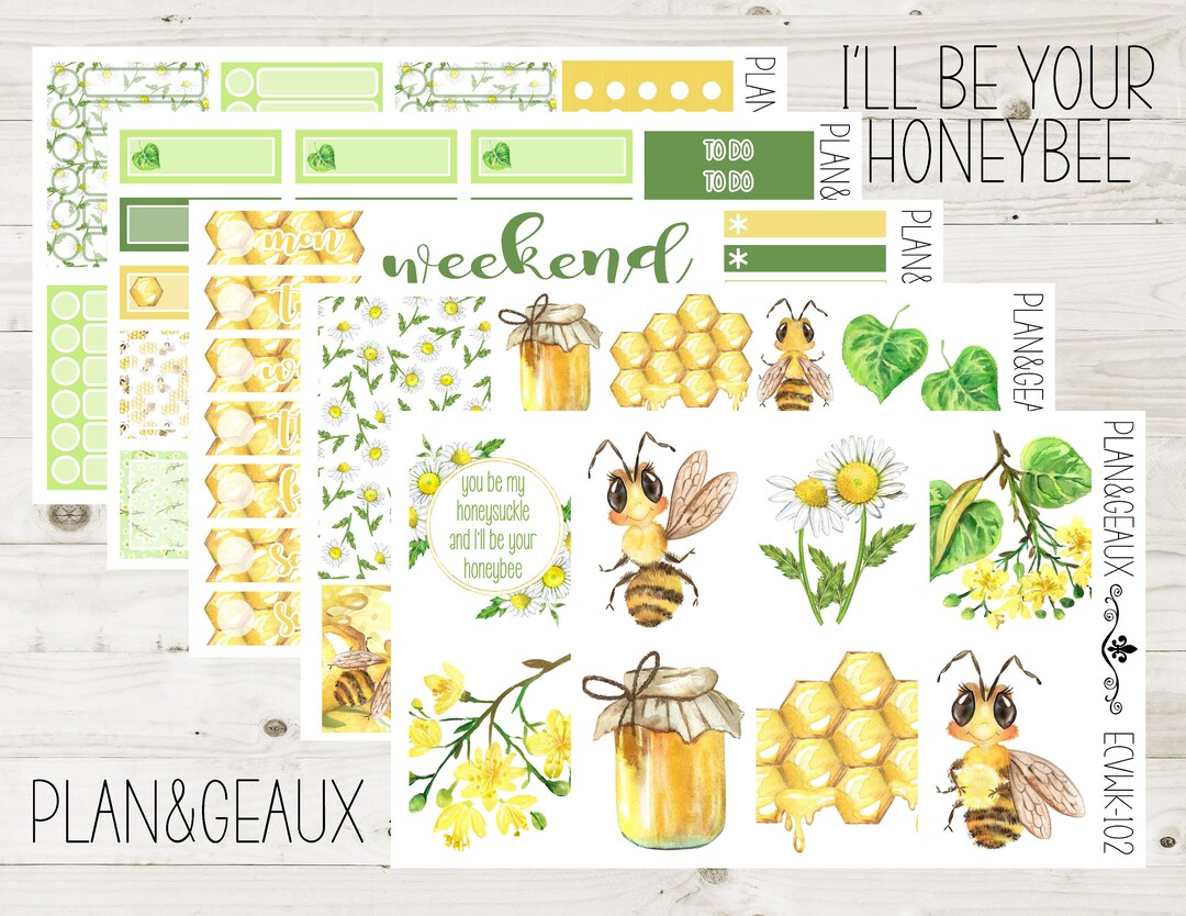 Honeybee Weekly Planner Kit, Bee Planner Stickers, Watercolor Bees ...
