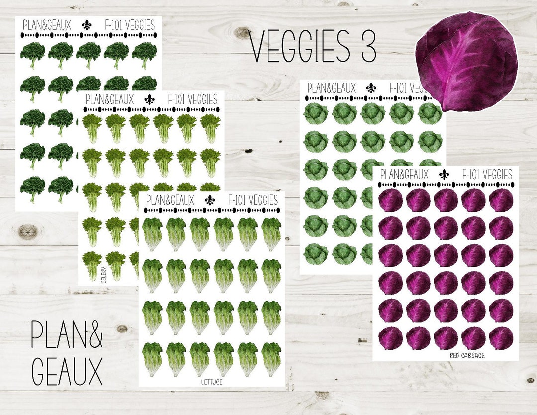 Vegetables Planner Sticker, Kale, Celery, Lettuce, Cabbage, Red Cabbage ...