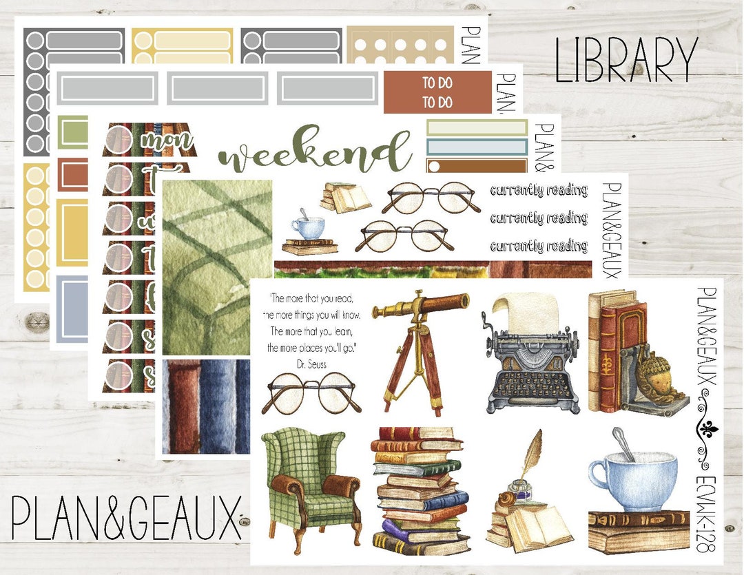 Library Weekly Planner Kit, Reading Weekly Planner Stickers, Library ...