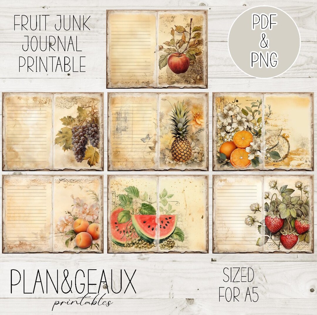 PRINTABLE JUNK JOURNAL Pages, Fruit Junk Journal Pages, Fruit Printable ...