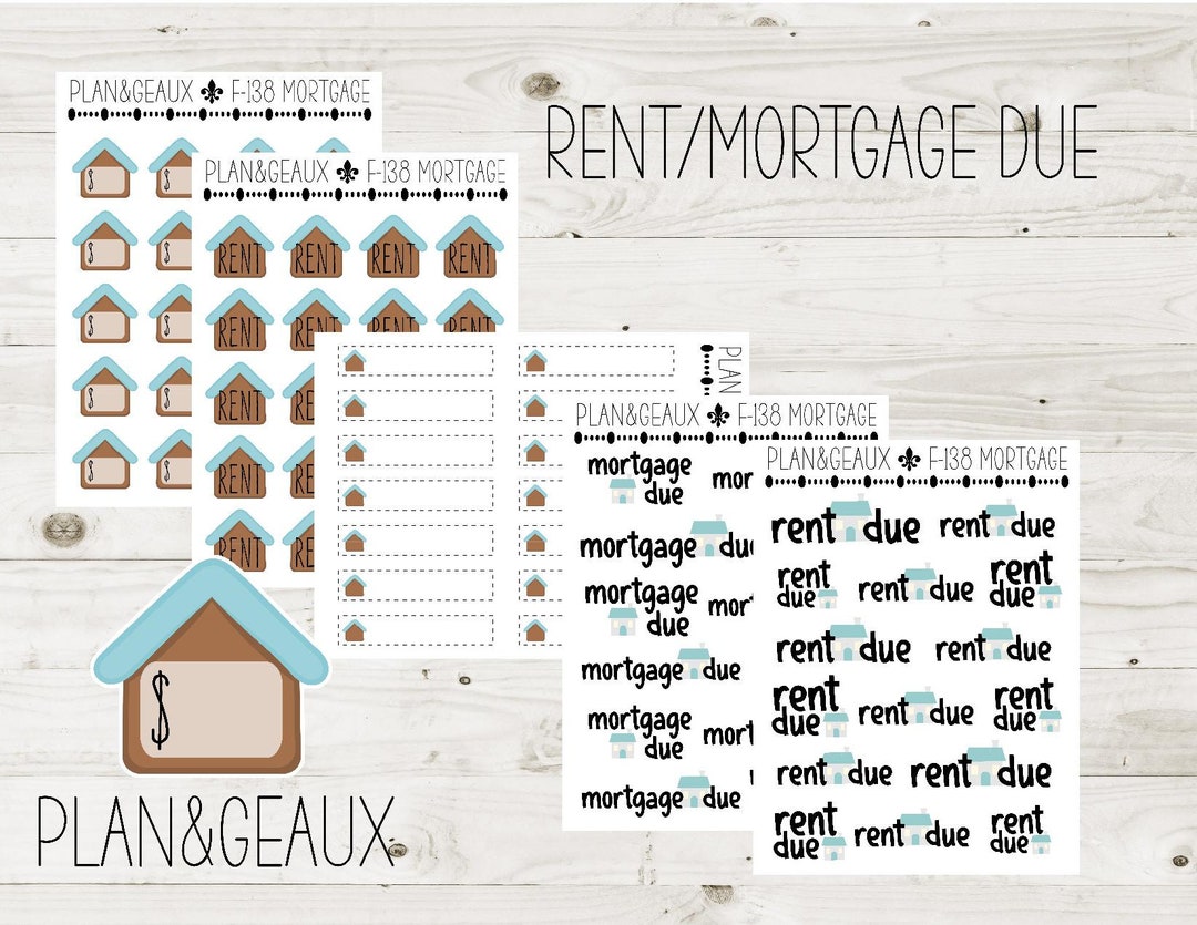 Mortgage Due Planner Stickers, House Mortgage Stickers, Rent Due ...