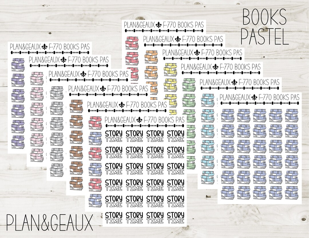 Books Stickers, Reading Stickers, Stack of Books Sticker, Pastel Colors ...