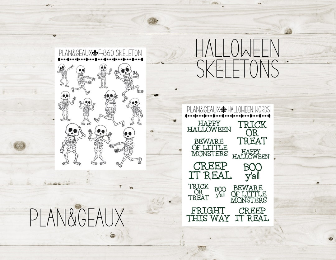 Halloween Skeleton Stickers, Skeletons Stickers, Halloween Planner ...