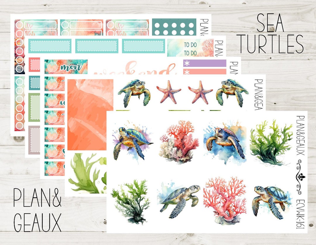 Sea Turtles Weekly Kit Planner Stickers, Turtles Stickers, Week ...