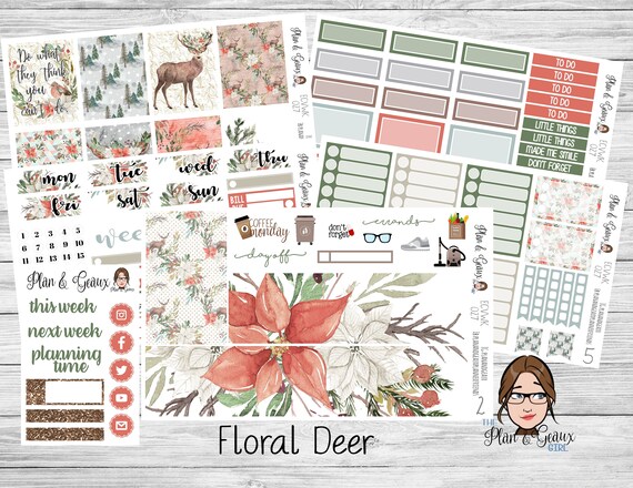 Floral Winter Deer Weekly Kit Planner Stickers Deer Floral | Etsy