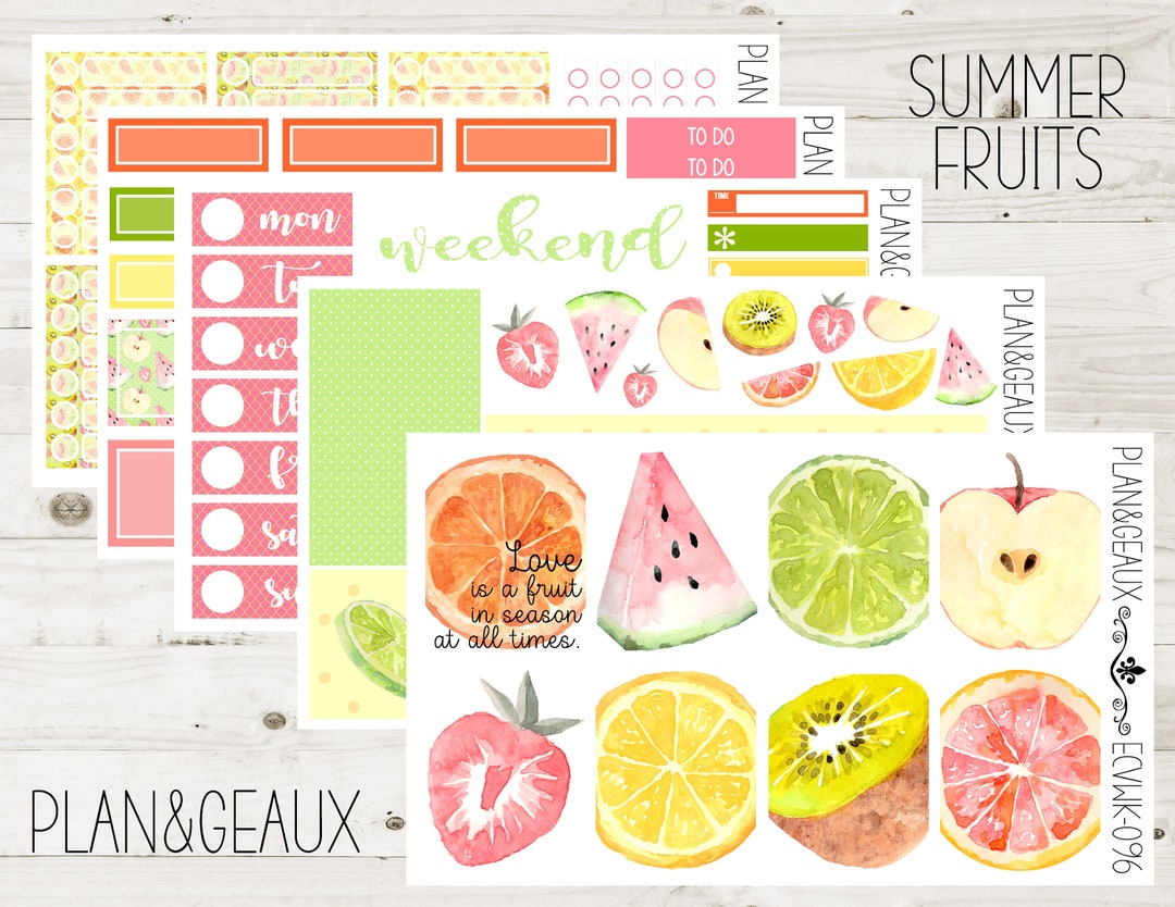 Summer Fruit Weekly Planner Kit, Planner Stickers, Fruit Themed Weekly ...