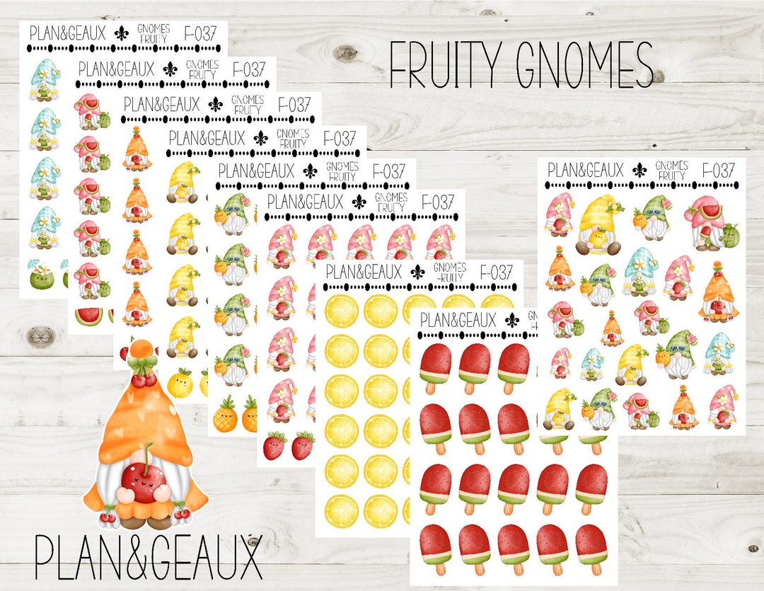 Fruit Gnomes Stickers, Gnomes Stickers, Fun Fruits Gnome Stickers ...