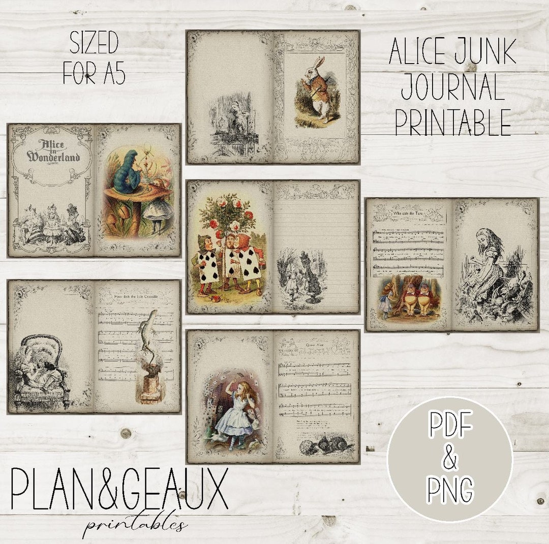 PRINTABLE JUNK JOURNAL Pages, Alice in Wonderland Journal Pages ...