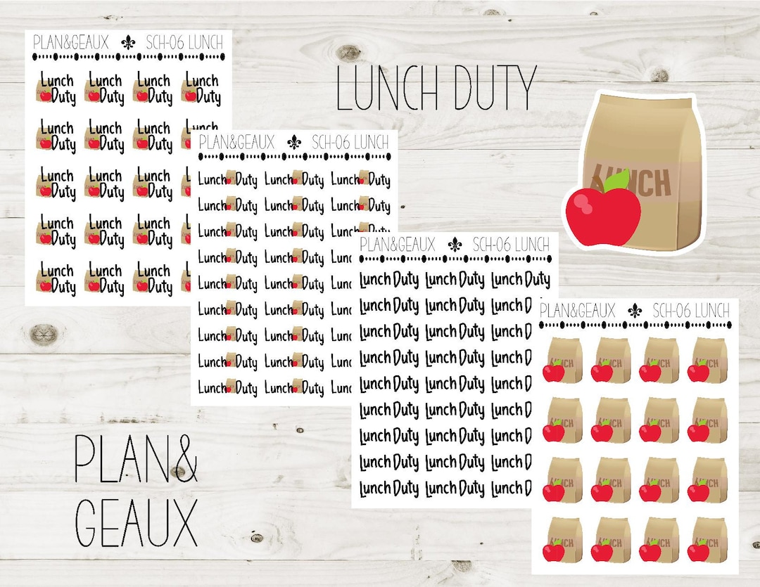 Lunch Duty Planner Stickers, School Planner Stickers, Teacher Planner ...