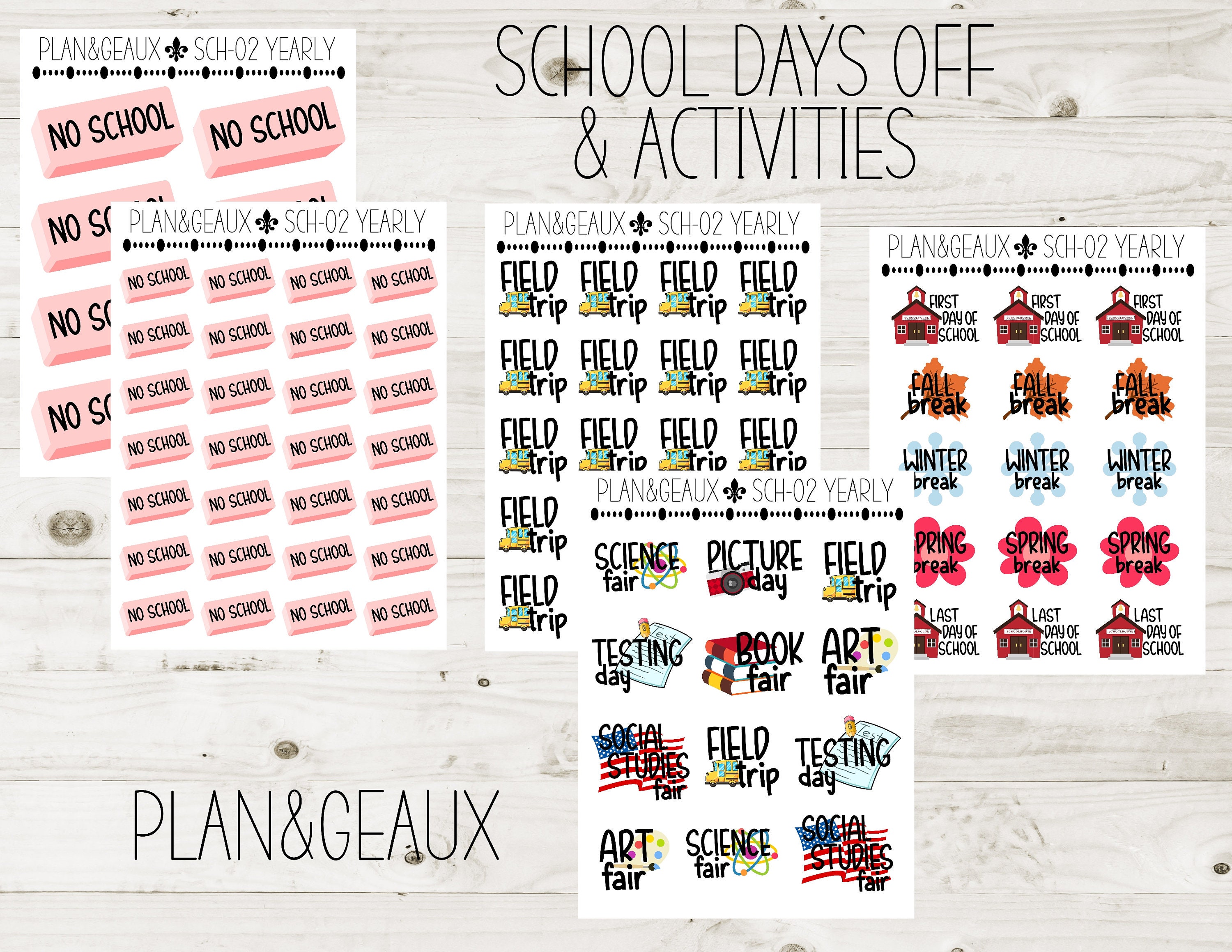 School Breaks No School Stickers Yearly Activities Planner - Etsy