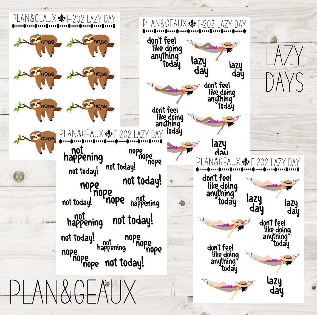 Lazy Day Stickers, Not Today Stickers, Sloth Planner Stickers, Lazy ...